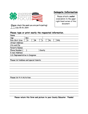 Fillable Online ohio4h Delegate Information - Ohio 4-H Fax Email Print - pdfFiller