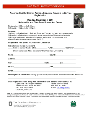 Fillable Online ohio4h Assuring Quality Care for Animals Signature Program In-Service Fax Email ...