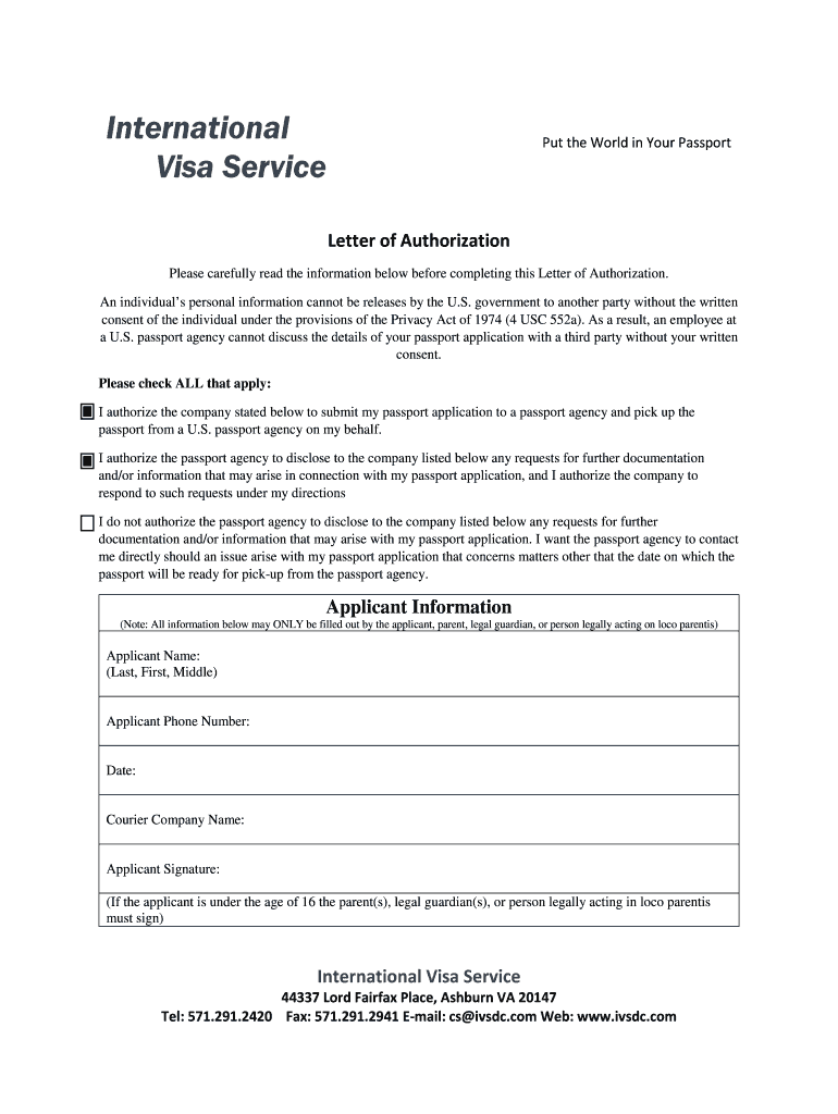 Fillable Online To download - International Visa Service Fax Email ...