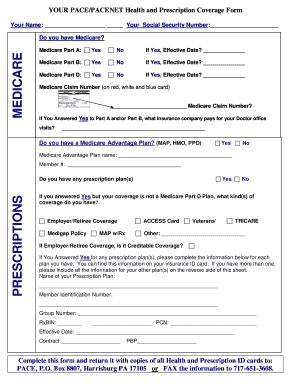 Fillable Online YOUR PACEPACENET Health and Prescription Coverage Form ...