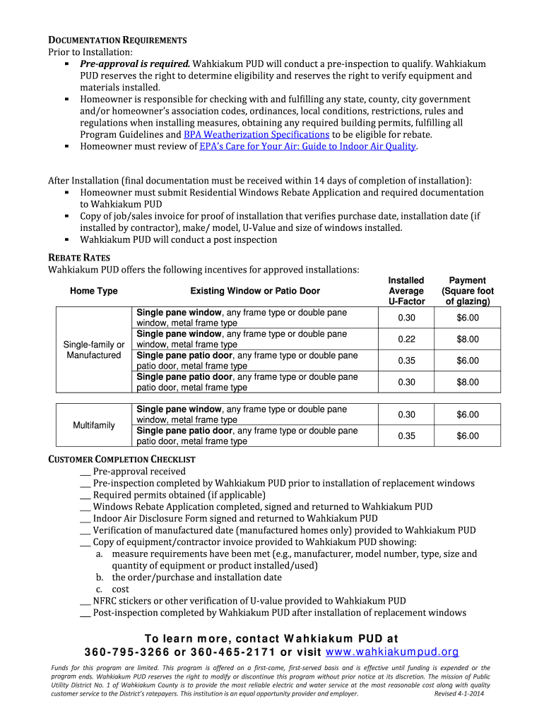 Fillable Online wahkiakumpud Residential Windows Rebate Application ...