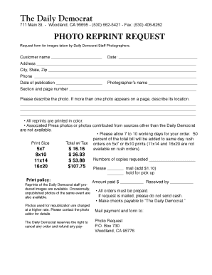 Fillable Online The Daily Democrat PHOTO REPRINT REQUEST Fax Email ...