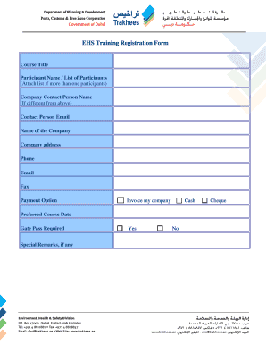 Fillable Online ehss EHS Training Registration Form Course Title Participant Name / List of ...