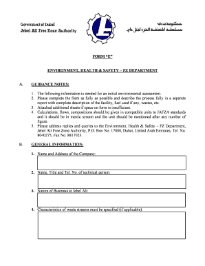 Fillable Online ehss FORM E - the Environment, Health and Safety Fax ...