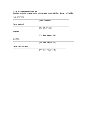 Fillable Online members iinet net CLUB OFFICER NOMINATION FORM ...