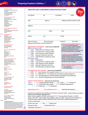 Fillable Online emlrc DISASTER 2005 CONFERENCE REGISTRATION FORM ...