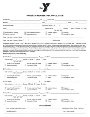 Fillable Online ymcasf PROGRAM MEMBERSHIP APPLICATION - YMCA of San ...