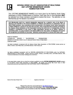 Fillable Online Lifetime Member Award Nomination Form.doc Fax Email ...