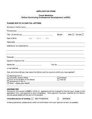 Fillable Online lshtm ac APPLICATION FORM - London School of Hygiene ...