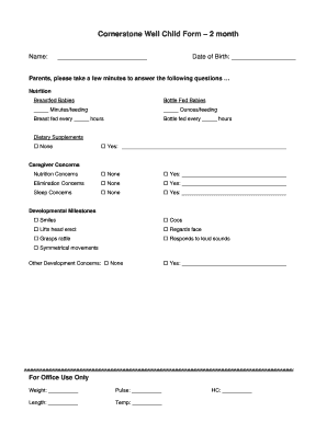 Fillable Online Cornerstone Well Child Form 2 month - Cornerstone ...