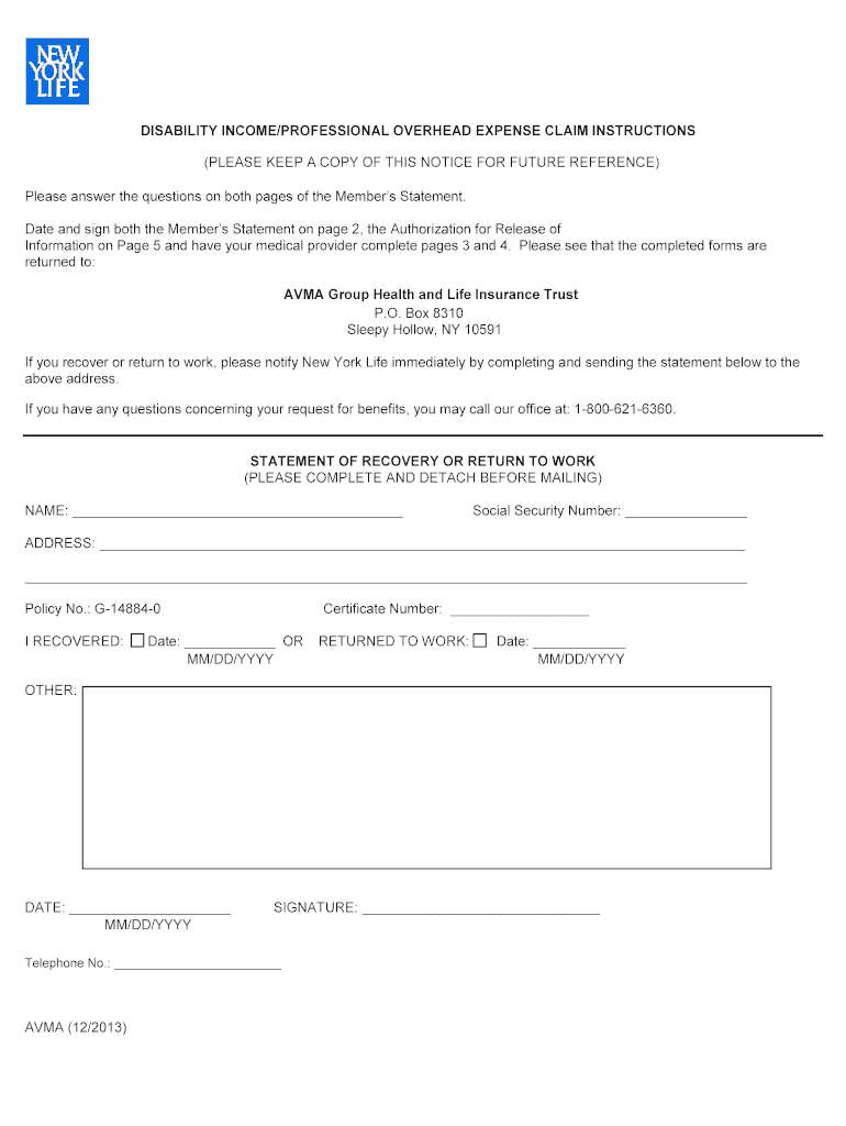 Fillable Online Disability income/professional overhead expense claim ...