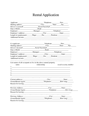 Fillable Online Rental Application. Rental Application Fax Email Print ...