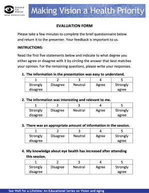 Fillable Online nei nih Module 1 Participant Evaluation Form. Vision ...