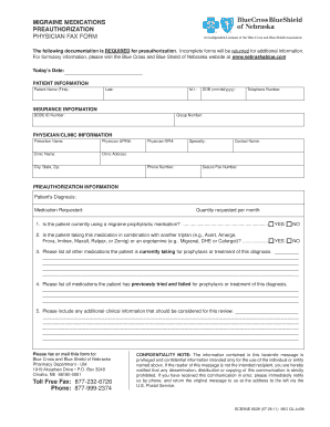 Fillable Online Migraine Medications Preauthorization / Physician FAX Form Fax Email Print ...