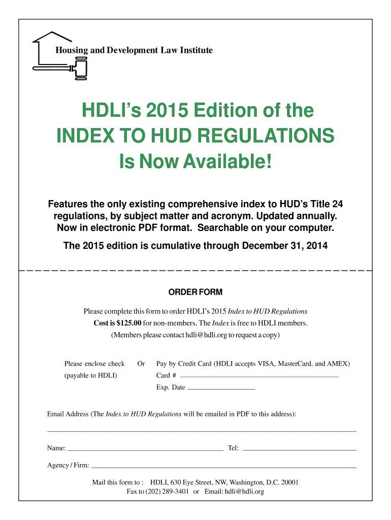 Fillable Online hdli Order HDLI39s Index to HUD Regulations - Housing ...