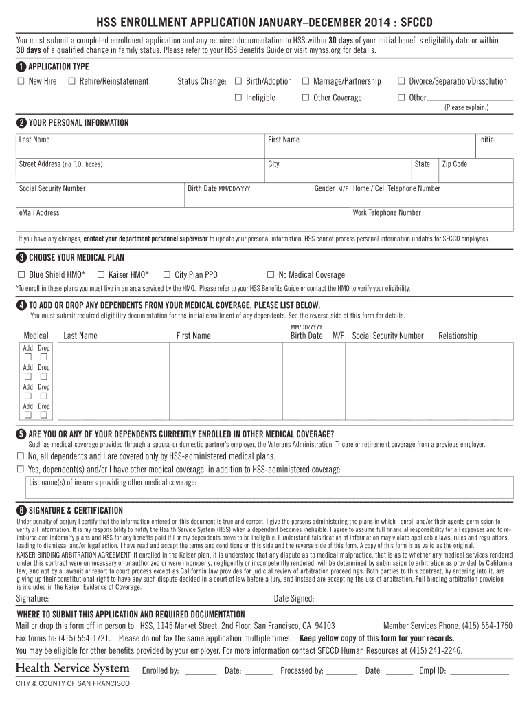 Fillable Online ccsf Health Benefits Enrollment Form - City College of ...