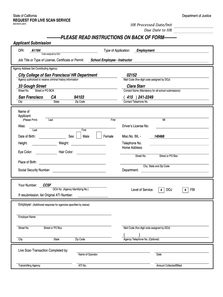 Fillable Online ccsf Live scan locations - City College of San ...