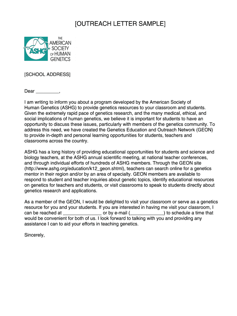 Fillable Online OUTREACH LETTER SAMPLE Fax Email Print - pdfFiller