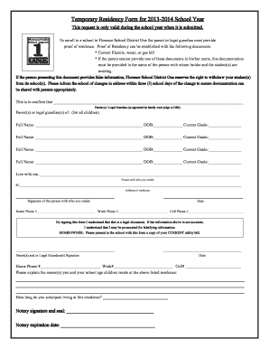 Fillable Online fsd1 Temporary Residency Form - Florence School ...