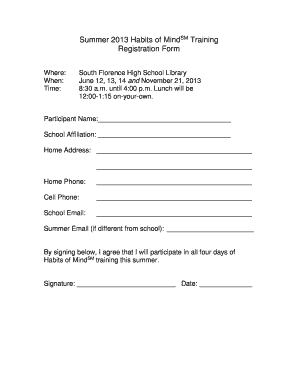 Fillable Online fsd1 16 Habits of Mind Registration Form Fax Email ...