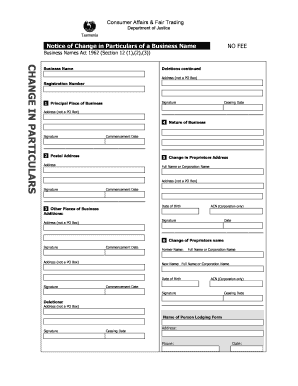 Fillable Online Change of Particulars of address of a Business Name - PantherCorp Fax Email ...