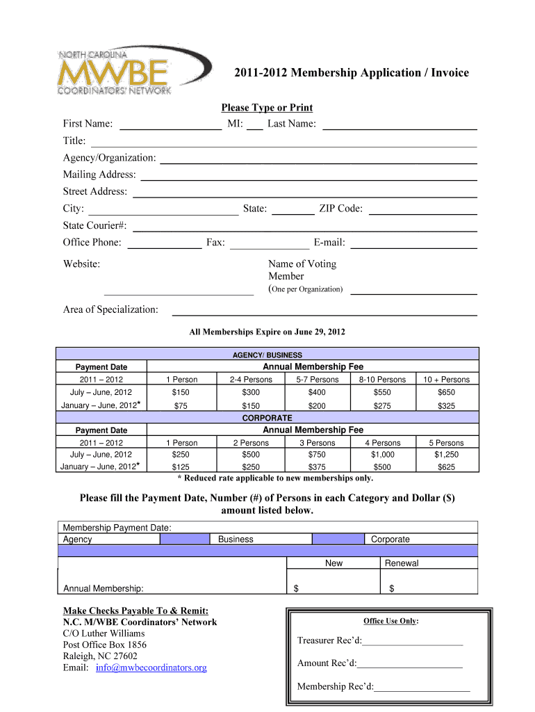 Fillable Online 2011-2012 Membership Application / Invoice Fax Email ...