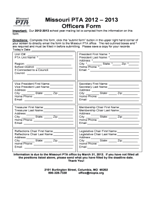 Fillable Online mopta Missouri PTA 2012 2013 Officers Form Fax Email ...