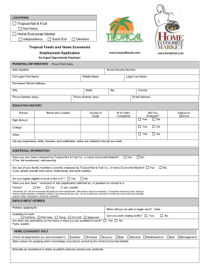 Fillable Online Employment Application - Tropical Foods Fax Email Print ...