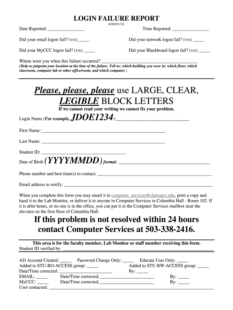 Fillable Online clatsopcc Login failure report Fax Email Print - pdfFiller