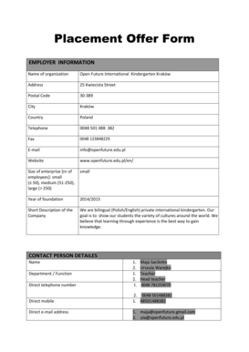 Fillable Online Placement Offer Form - VIAA Fax Email Print - pdfFiller