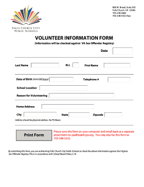 Fillable Online fccps Volunteer Information Form - Falls Church City ...