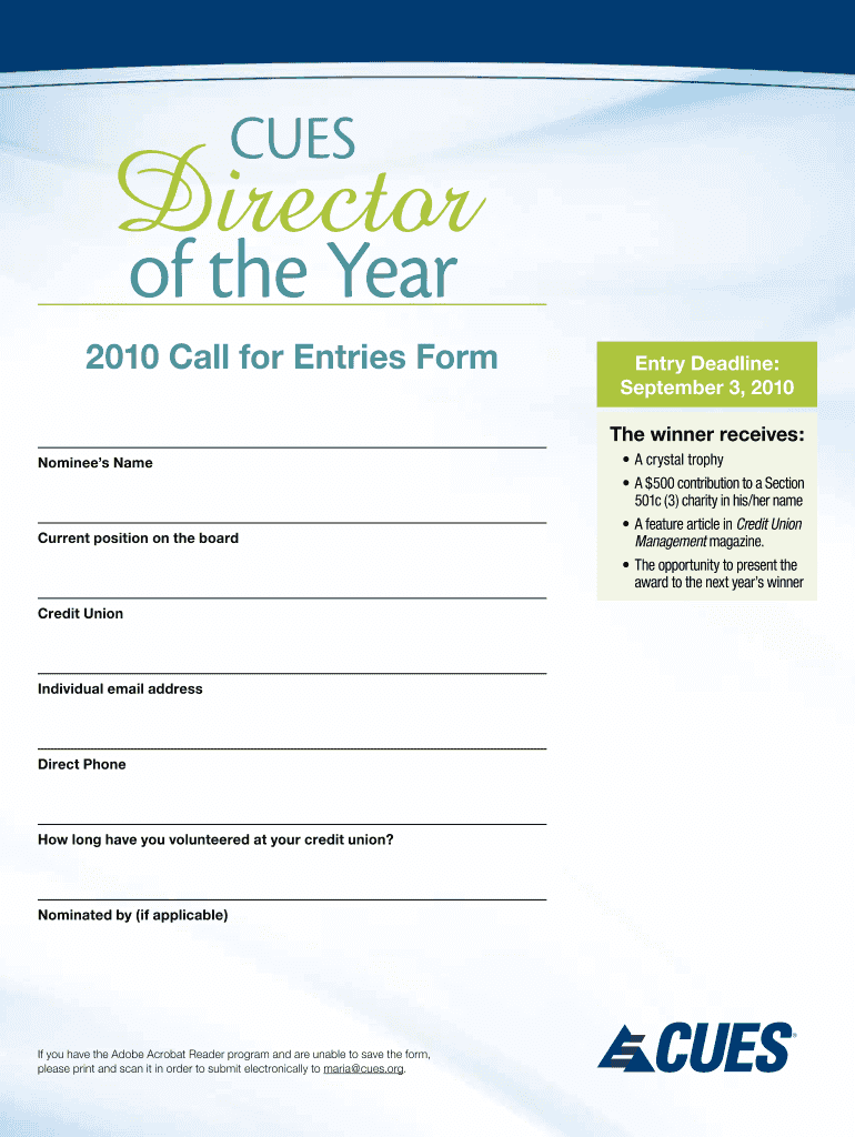Fillable Online cues Of the Year - CUES Fax Email Print - pdfFiller