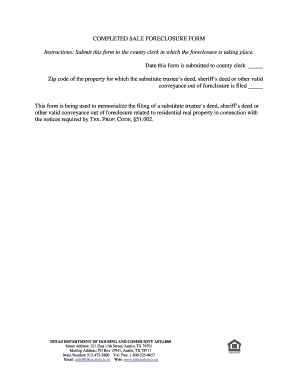 Fillable Online Completed Sale Foreclosure Form - Dallas County Fax ...