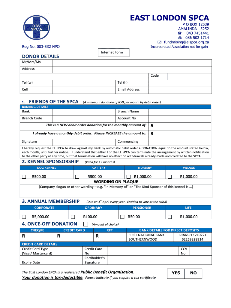 Fillable Online EAST LONDON SPCA Fax Email Print - pdfFiller