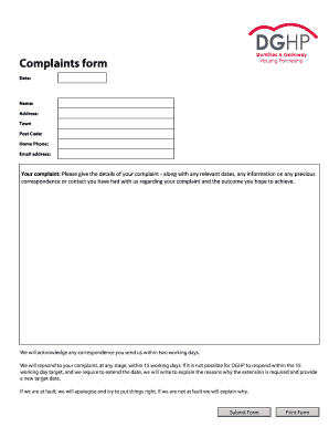 Fillable Online Complaints form - DGHP Fax Email Print - pdfFiller