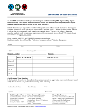 Fillable Online summer uci CERTIFICATE OF GOOD STANDING To attend bb ...