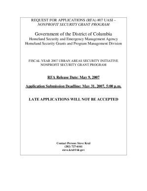 Fillable Online hsema dc REQUEST FOR APPLICATIONS (RFA) #05 HSGPUASI ...
