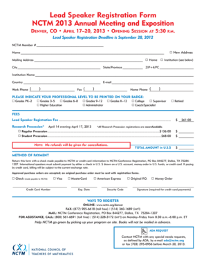 Fillable Online nctm Lead Speaker Registration Form - nctm Fax Email ...