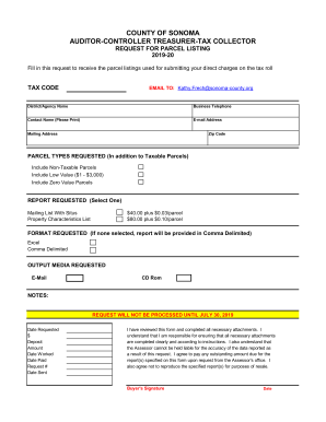 Fillable Online Request for Parcel Listing Form. Request for Parcel ...