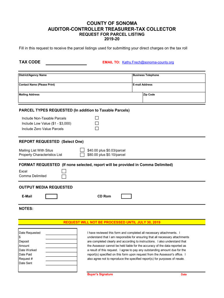 Fillable Online Request for Parcel Listing Form. Request for Parcel ...