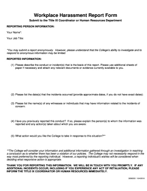 Fillable Online Workplace Harassment Report Form Fax Email Print ...