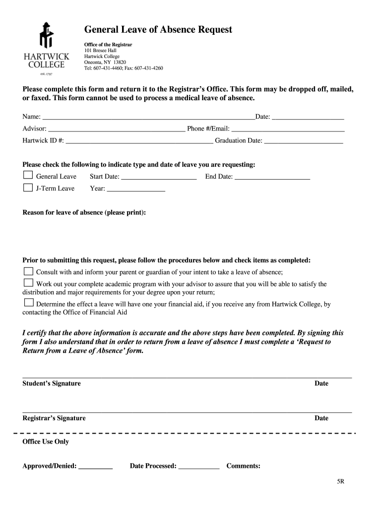 Fillable Online General Leave Of Absence Request printable pdf download ...