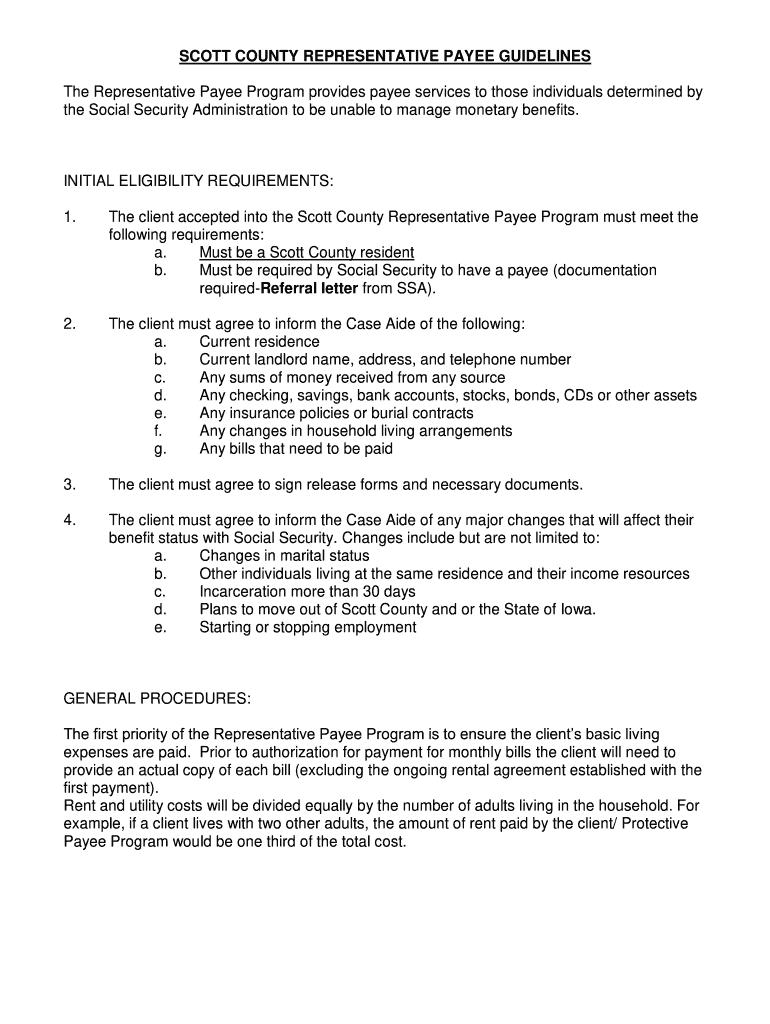 Fillable Online REPRESENTATIVE PAYEE GUIDELINES Fax Email Print - pdfFiller