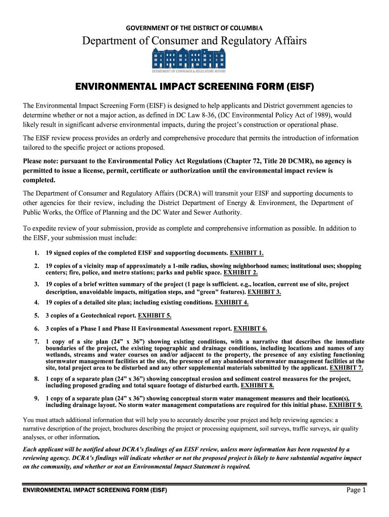 Fillable Online Fillable Online dcra dc Environmental impact screening ...