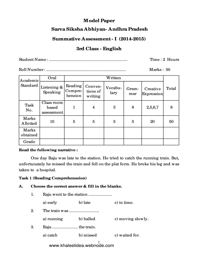 Fillable Online CCE Summative-I Model Question Papers, Subject wise and ...