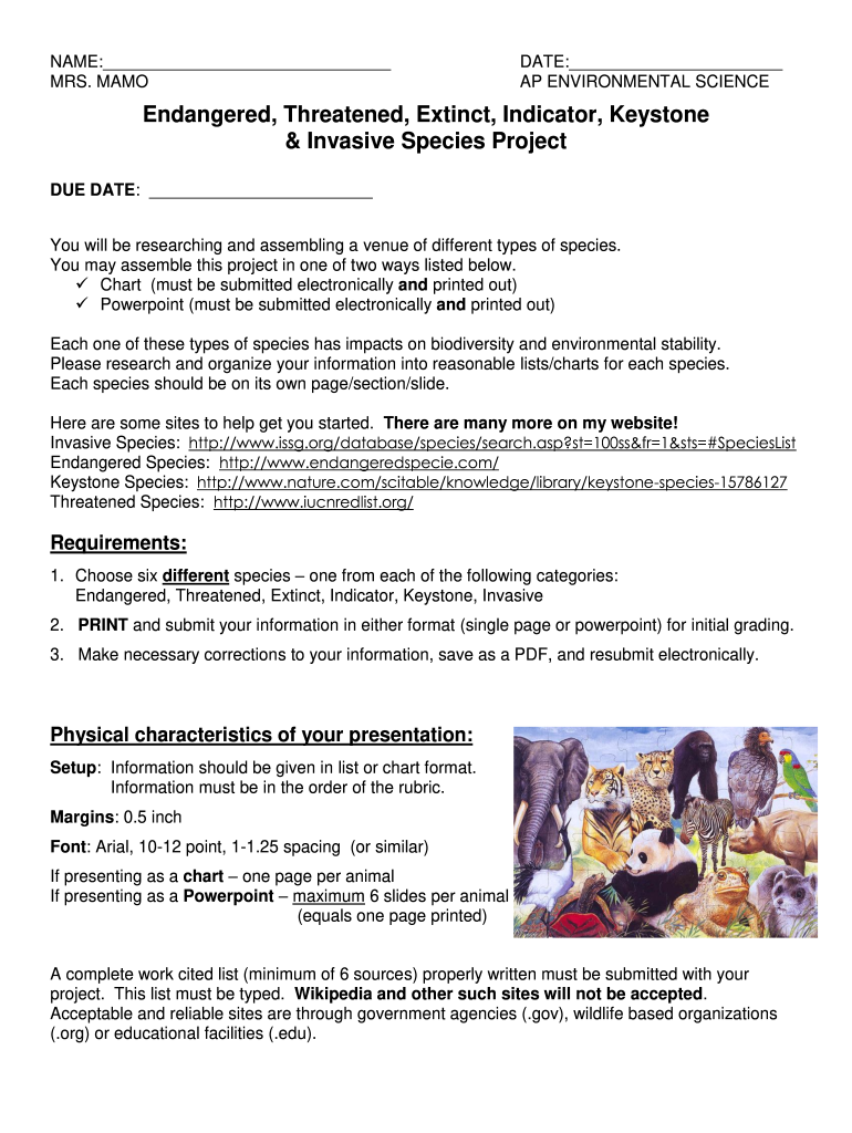 Fillable Online Invasive, Keystone, Indicator, Extinct, Endangered, and ...