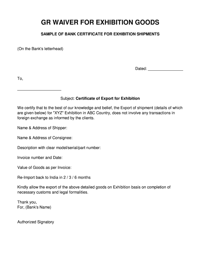 Certificate Of Export For Exhibition - Fill Online, Printable, Fillable ...