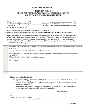 Fillable Online ORDER FOR PHYSICAL VERIFICATION / INSPECTION OF THE Fax ...