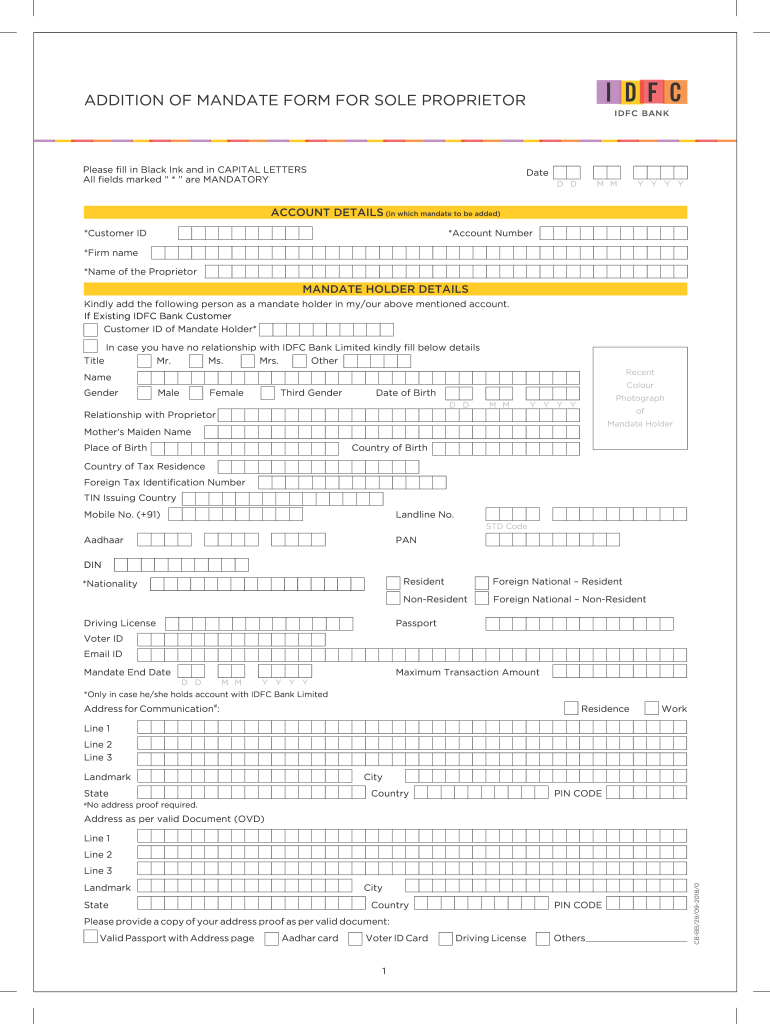 Fillable Online ADDITION OF MANDATE FORM FOR SOLE PROPRIETOR Fax Email ...