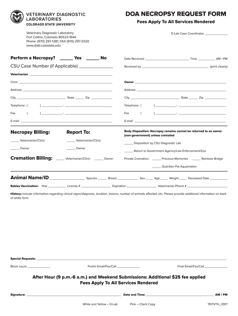 Fillable Online DOA NECROPSY REQUEST FORM Fax Email Print - pdfFiller
